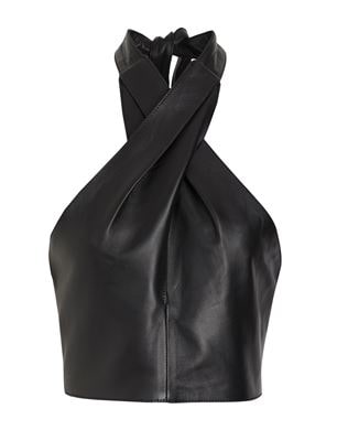 8 By YOOX 2-WAY LEATHER HALTER CROP TOP | Black Women‘s Bustier | YOOX