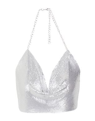 8 By YOOX METAL HALTER CHAIN CROP TOP | Crop Top Argento Donna | YOOX