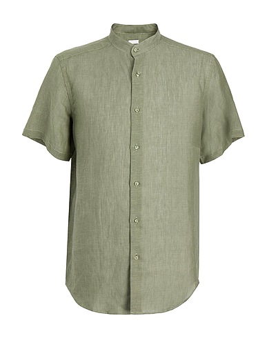 8 By YOOX LINEN KOREAN COLLAR S/SLEEVE REGULAR-FIT SHIRT | リネンシャツ メンズ ...