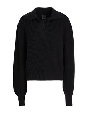 8 By YOOX KNIT RIBBED COTTON POLO NECK SWEATER | Black Women‘s Sweater ...