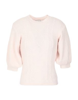 8 By YOOX BRUSHED CABLE KNIT SHORT SLEEVE CROPPED SWEATER | Light pink ...