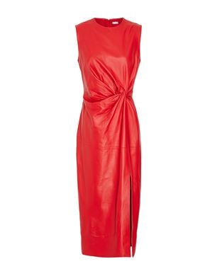 8 By YOOX LEATHER DRAPE & KNOT PENCIL MIDI DRESS | Red Women‘s Midi ...