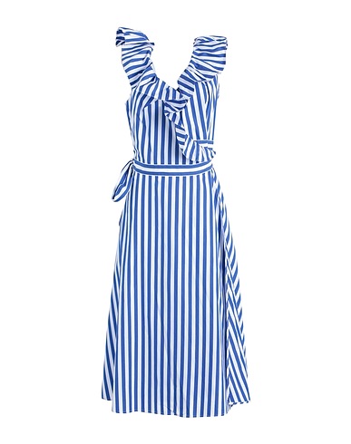 STRIPED RUFFLED COTTON WRAP DRESS | サマードレス ホワイト レディース | YOOX
