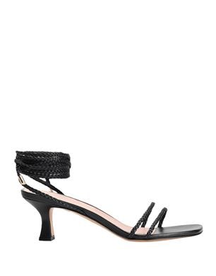 8 By YOOX LEATHER SQUARE TOE LACE-UP SANDAL | Black Women‘s Sandals | YOOX