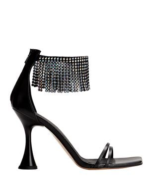 8 By YOOX LEATHER SANDALS WITH RHINESTONE EMBELLISHMENT | Black Women‘s ...