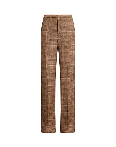 POLO RALPH LAUREN PLAID LINEN-SILK STRAIGHT-LEG PANT | クラシックパンツ ブラウン ...