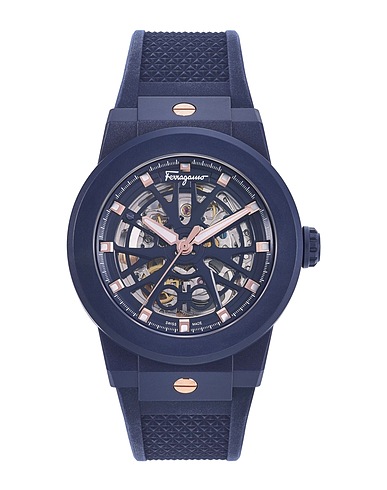 FERRAGAMO F-80 Skeleton Ecoceramic Automatic Watch | Blue Men‘s Wrist ...